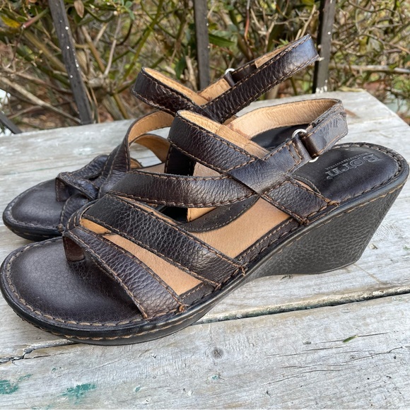 Born | Shoes | Born Boc Brown Leather Slingback Wedge Heel Sandals ...